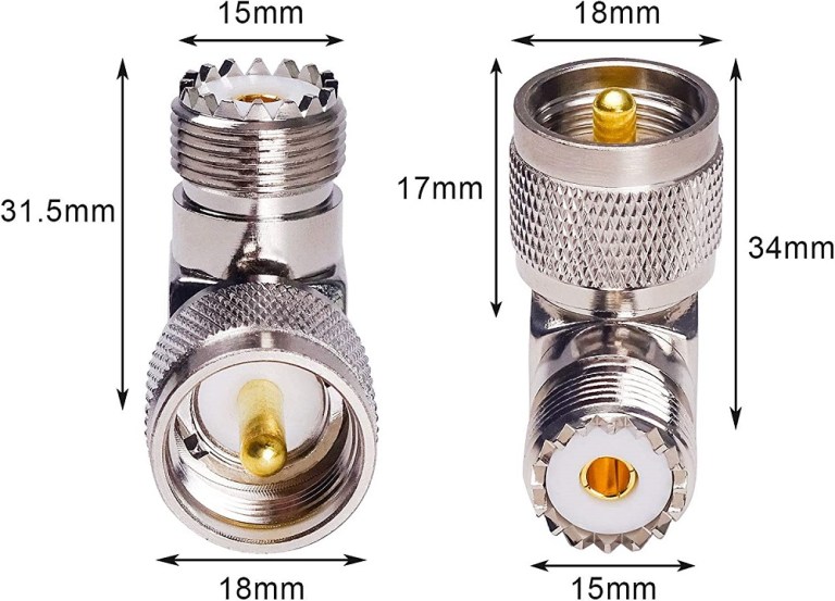 Right Angle UHF Male to UHF Female Adapter | PL-259 to SO-239 90° RF ...
