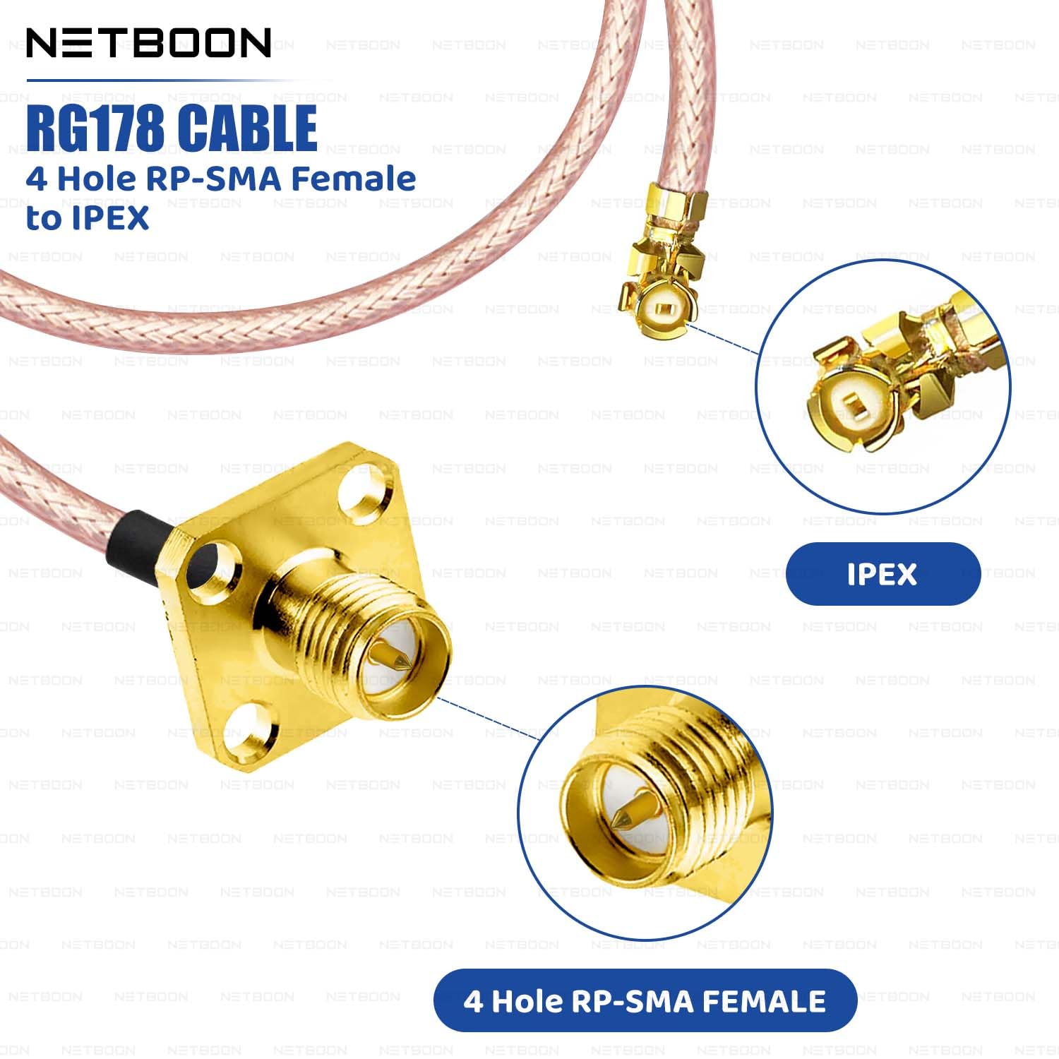 RG178 Cable Assembly with UFL/IPEX to 4-Hole RP-SMA Female Connector ...