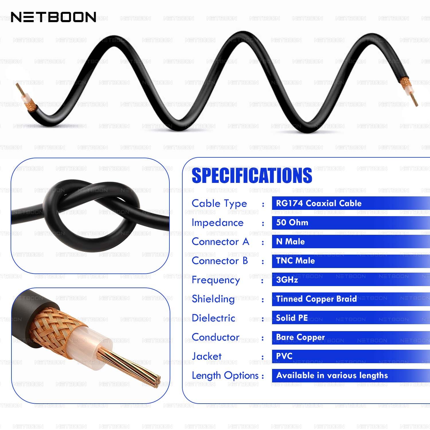 RG174 RF Coaxial Cable with TNC Male to N Female Bulkhead Connector ...